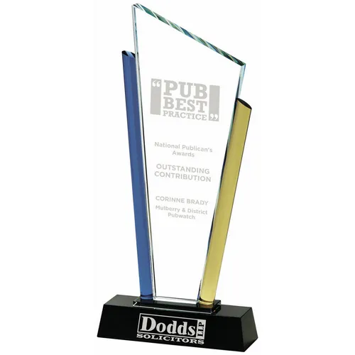 Tri Colour Glass Trophy | 305mm | 15mm Thick, Buy Online in UK