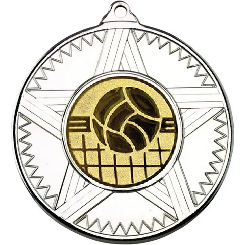 Volleyball Striped Star Medal | Silver | 50mm, Buy Online in UK from Tow...